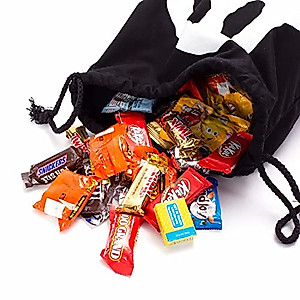Halloween Trick or Treat Candy Bags | Washable Canvas Tote Bag | Drawstring Bag for Halloween Candy | Ghost & Spider House Bags
