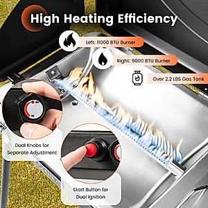 Gas Grill, 4 Burner Stove, 10,000 BTU Professional BBQ Grill, 2-in-1 Gas Camping Grill and Stove with Detachable Legs