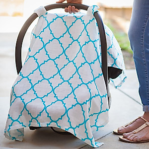 Maddie Moo Car Seat Canopy with Breathable, Muslin for Baby Seats, Blue and White Pattern