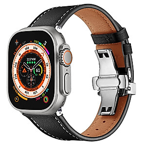 BOTOMALL Compatible with Apple Watch Band 49mm 45mm 44mm 42mm Series Ultra 8 7 SE 6 5 4 3 2 1,Premium Soft Top Leather with 316L Stainless Steel Butterfly Buckle Replacement Straps for iwatch