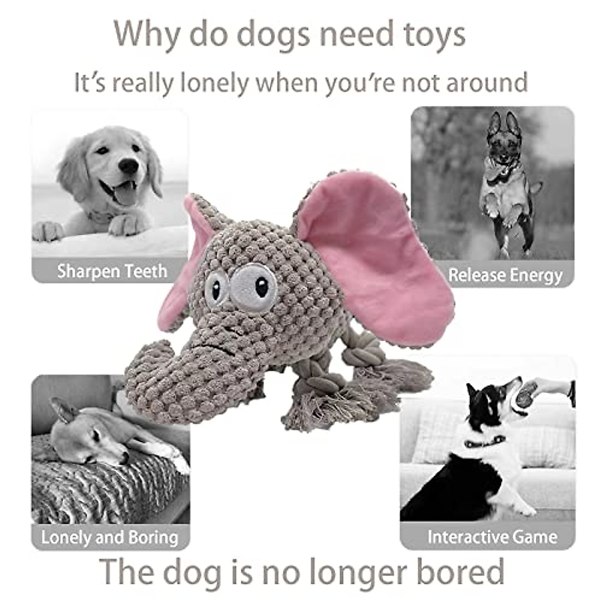 AIMETING Dog Toys, Durable Dog Chew Toys, Dog Squeak Toy with Fun Crinkle Paper, Plush Toys Suitable for Small, Medium, Large Dogs (Elephant)