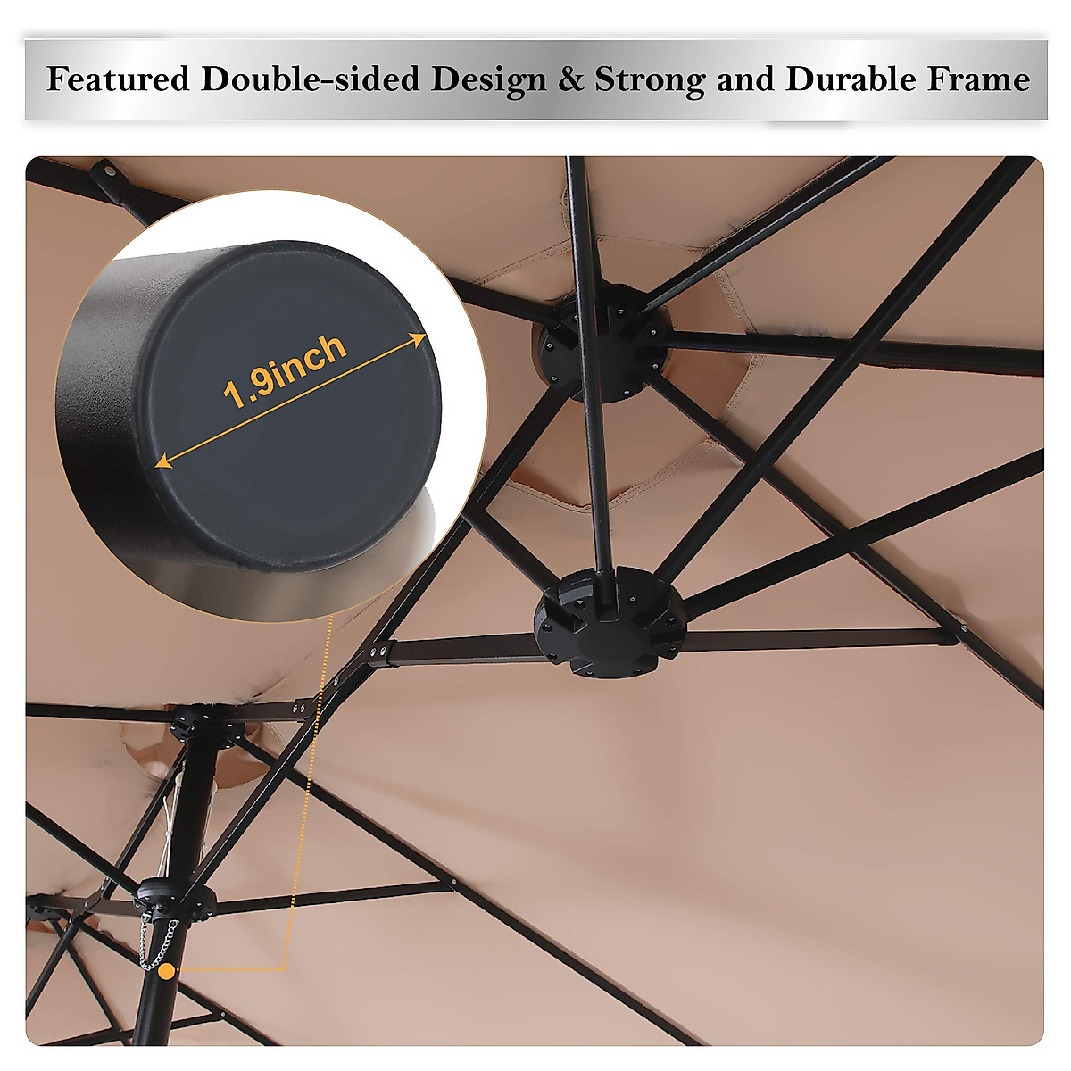 PHI VILLA 15ft Large Patio Umbrella with Base, Double-sided Outdoor Umbrella, Beige