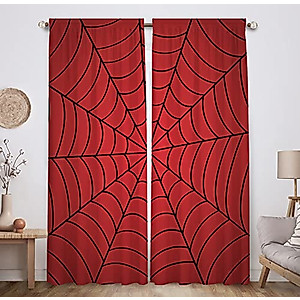 Allenjoy Superhero Spider Web Children Red Window Curtains for Boy Kids Baby Room Bedroom Nursery Toddler Home Office Decor Decorations Durable Fabric Machine Washable 82 in x 84 in