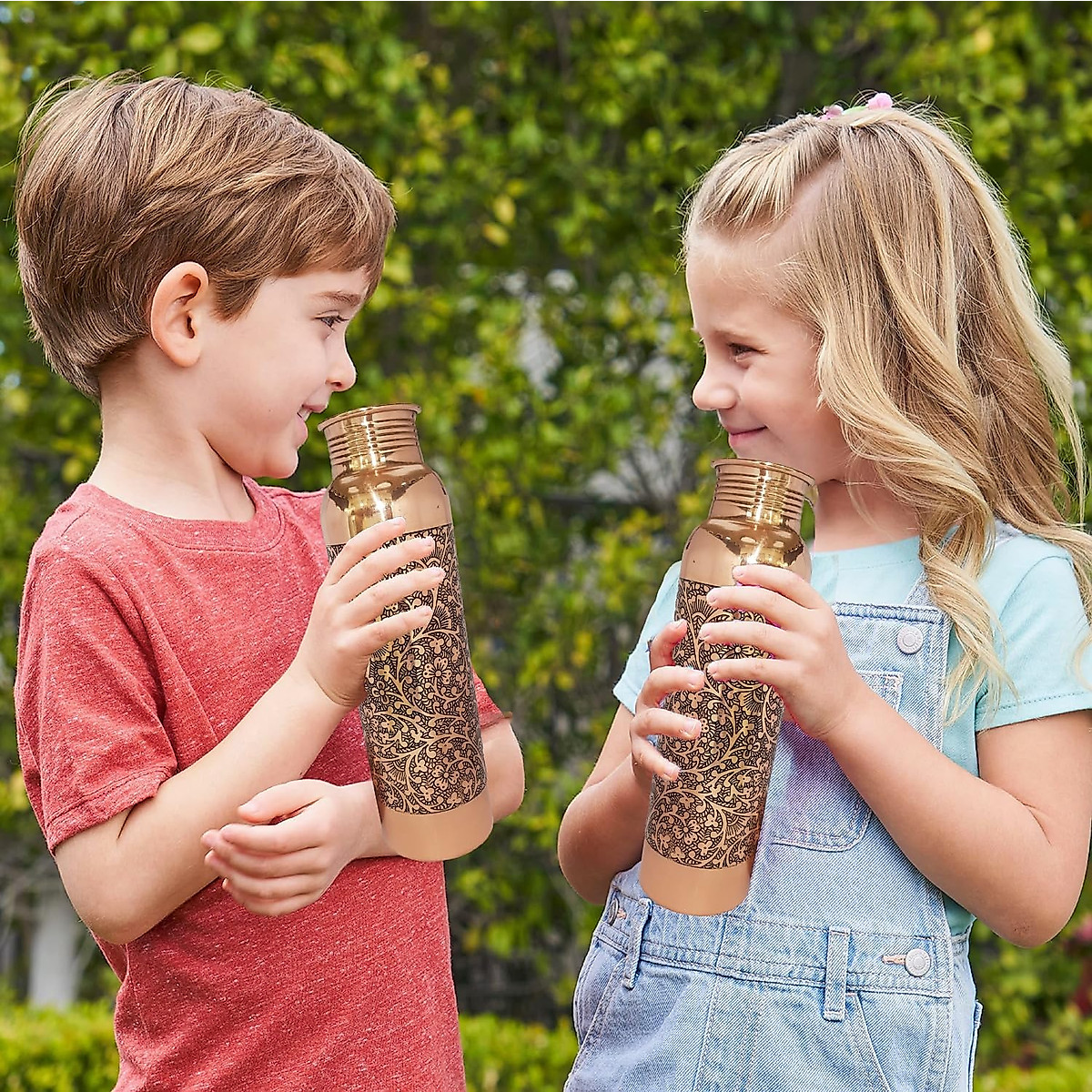 VIBRANIC Aquatic Copper Water Bottle 34oz - Leak Proof - Ayurvedic Copper Bottle for Sports, Fitness, Yoga - Natural Health Benefits - DARK EMBOSSED - Made in India