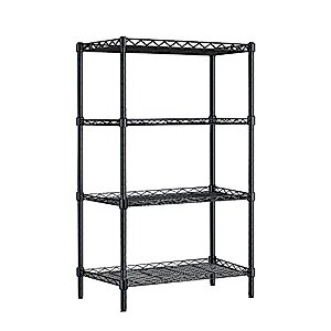 Txxplv 4 Tier Storage Shelves Wire Shelving Unit, Adjustable Metal Storage Rack for Kitchen Bathroom with Leveling Feet (Black)