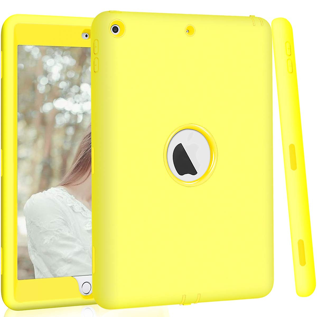 Hocase Compatible with iPad 5th/6th Generation Case, High-Impact Shock Absorbent Dual Layer Silicone+Hard PC Bumper Protective Case - Bright Yellow