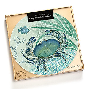 Counterart Oceana 4mm Heat Tolerant Tempered Glass Lazy Susan Turntable 13" Diameter Cake Plate Condiment Caddy Pizza Server