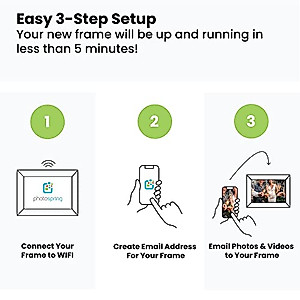 PhotoSpring 10in WiFi Digital Picture Frame with Battery, Send Photos from Anywhere via Email, App, or Web, Easy Touch Screen Setup, 1280x800 Display, Plays Videos, White