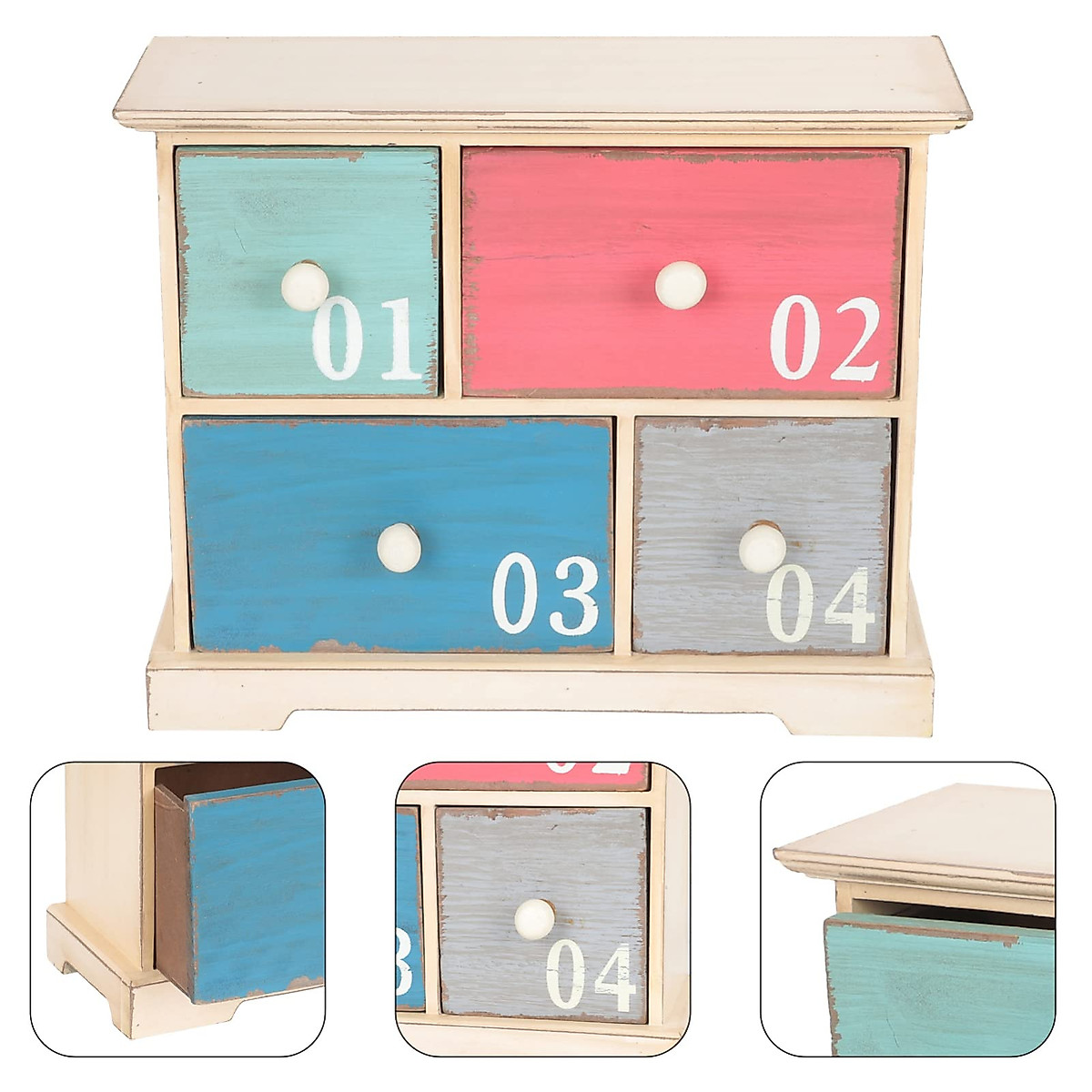 Zerodeko Cabinet Dresser Covered Makeup Organizer Makeup Vanity Desk Dresser Makeup Organizer Desk Storage Drawer Apothecary Cosmetic Holder Rustic Wood Storage Box Dressing Table