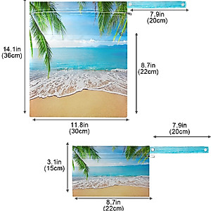 visesunny Palm and Tropical Beach 2Pcs Wet Bag with Zippered Pockets Washable Reusable Roomy for Travel,Beach,Pool,Daycare,Stroller,Diapers,Dirty Gym Clothes, Wet Swimsuits, Toiletries