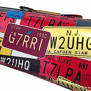 JNB License Plate Faux Patent Leather Clutch with Bow, Silver