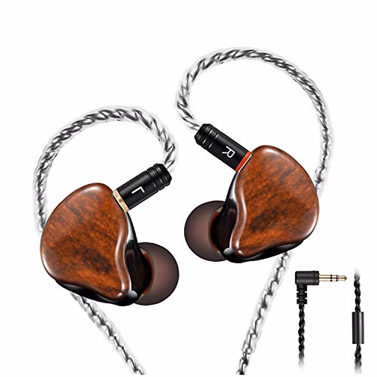 Famedy in-Ear Monitors in Ear Headphone Earbuds Wired Earphone Dual Drivers Headphone with MMCX Detachable Cables,Noise-Isolating Comfort Earbud for Musicians Sports Headphone Earphones (Wood Grain)