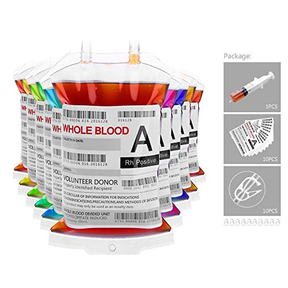 WYNK Blood Bags for Drinks, 10 IV Bags for Halloween Party Decoration, Reusable Drink Pouch for Live Blood of Theme Parties, Masquerade,Vampire,Zombie,Nurse Graduation Party Props