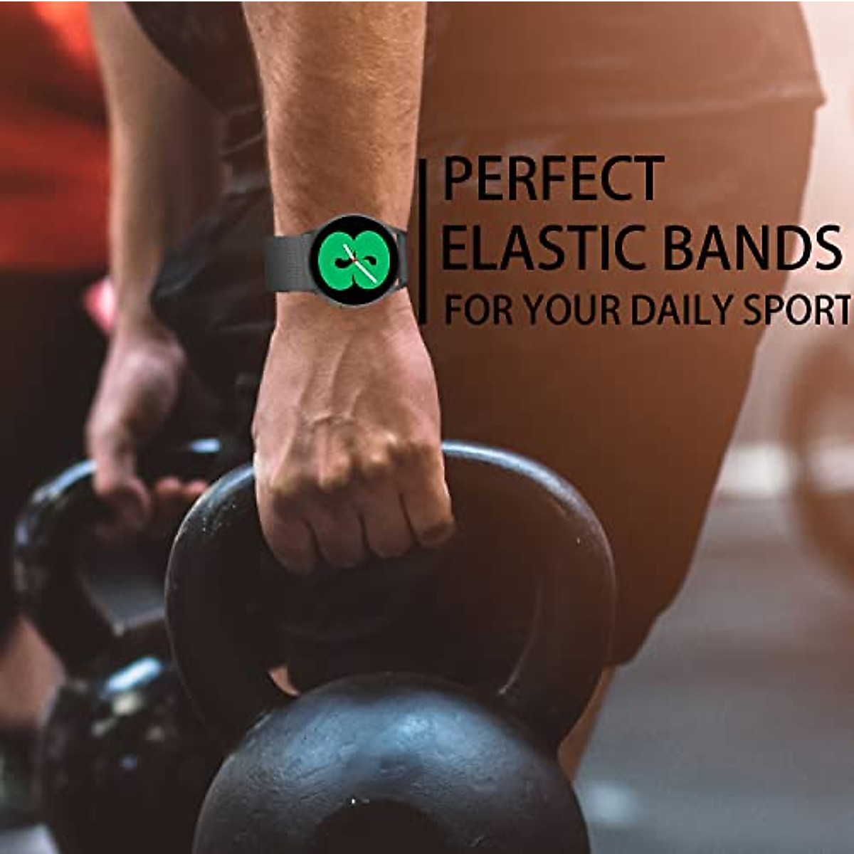 Olytop Elastic Bands for Galaxy Watch 5/4 Bands 44mm 40mm/5 Pro Band, Galaxy Watch 4 Classic Bands 46mm 42mm/Active 2 Women Men, 20mm Stretch Nylon Replacement Strap(Black+Grey)