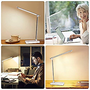 MEILEYII LED Touch Control Desk Lamp with USB Charging Port,Adjustable Touch Control Table Lamp with 5 Lighting Modes & 5 Brightness Levels,Automatic Shutdown at Regular Time,Bedroom,Office,Silver