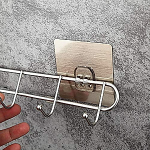 Modernnimalist Shelf,Stainless Steel Wall Monted Hanger 6 Hook Non-Drill Rack for Kitchen Bathroom