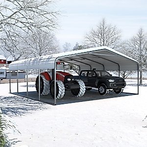 MUPATER Outdoor Carport, 20' x 20' Heavy Duty Canopy for Garage, Car Garage Shelter with Metal Roof and Frame for Car, White