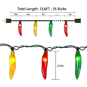 Chili Pepper String Lights, 13.6 Feet Red Green and Yellow Chili Pepper String Lights with 35 Lights, Connectable Pepper Lights for Indoor Outdoor Garden Kitchen Party mexican Fiesta Decoration