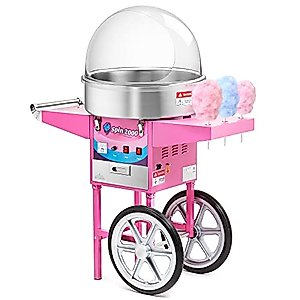 Olde Midway Commercial Quality Cotton Candy Machine Cart with Bubble Shield, SPIN 2000 Electric Candy Floss Maker