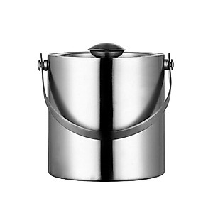 Cuawan Ice Bucket - 3L Double Thermal Insulation Bucket, Nordic Bar and KTV Beer and Wine Cocktail and Champagne Chilling Bucket with Lid,Champagne/Golden/Silver (Gold)