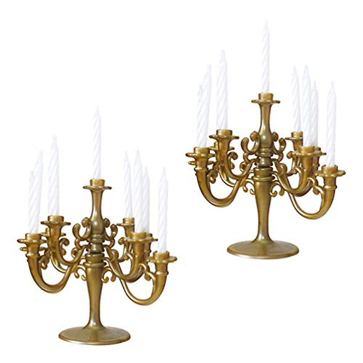 Generic 2pcs Candelabra Birthday Candles Golden Cake Candle Holders Gorgeous Wedding Cupcake Decor Unique Cake Picks 9R5151BP6DDH17J 10X10X18cm