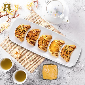 R-kay 4 Pack Plastic Serving Trays for Party - White Serving Tray 17 by 6.5 in - Heavy Duty Dessert Trays for Food - Rectangular Party Serving Trays - Premium Party Trays - White Platters