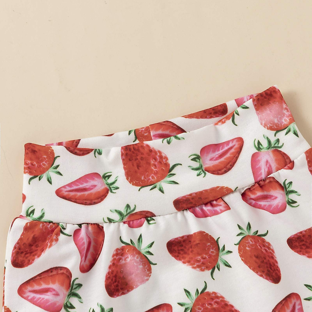 Newborn Baby Girls Clothes Strawberry Ruffles Sleeves Summer Romper Floral Bottoms Shorts Headband 3pcs Outfits Set Infant Girl First Birthday Coming Home Outfits Pants Set Red Strawberry 9-12 Months