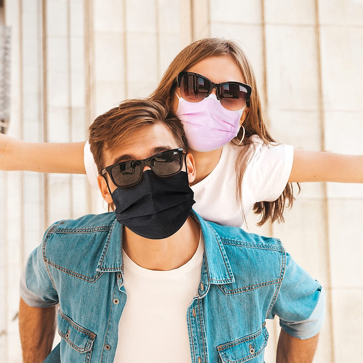 Assacalynn Disposable Face Masks 4 Layers, 2022 Upgraded 50PCS Black Mask with White Inside, Breathable Face Mask with Comfortable Flat Elastic Ear Bands