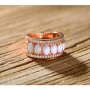 Barzel 18k Rose Gold Plated Oval-Cut Created Fire Opal & Cubic Zirconia Ring (Rose Gold, 7)