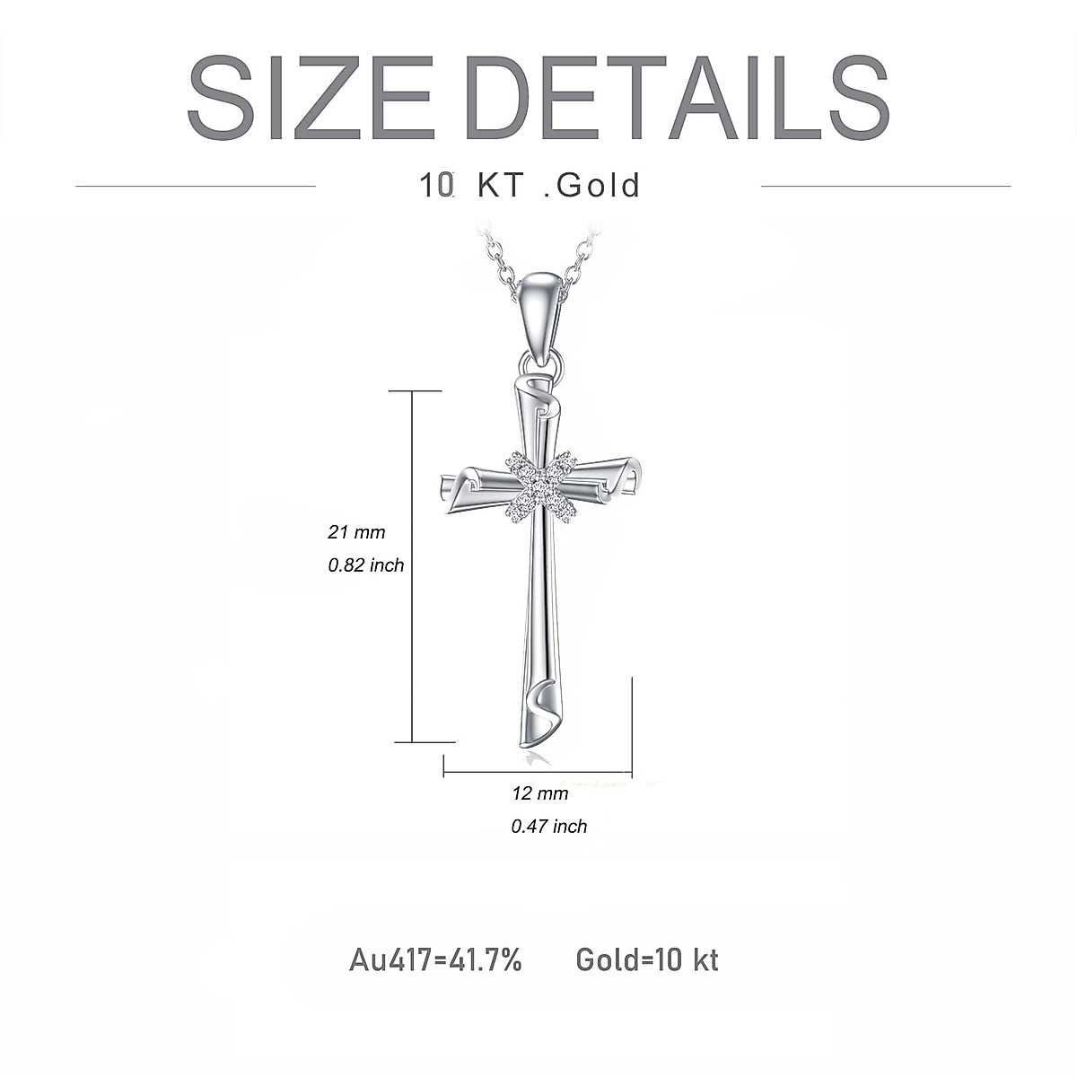 SISGEM 10K Real Gold Cross Necklace for Women Teen Girls, White Gold Cubic Zirconia Cross Pendant Necklace Cross Jewerly Gifts for Birthday Christmas 16+1+1 inch (10K-White)
