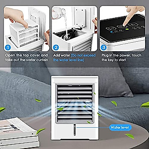 Personal Air Cooler, Portable Evaporative Conditioner with 3 Speeds Touch Screen Cooling Fan, Air Conditioner Fan for Home, Room, Office, Car, Camping…