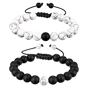 Howlite Black Matte Agate Couples Distance Energy Beads Bracelet For Valentine's Day Gift