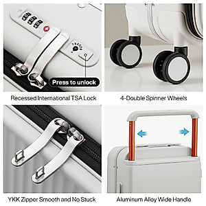 Mixi Carry On Luggage 20'' Suitcase with Front Laptop Pocket, Wide Handle Rolling Travel PC Hardshell with Aluminum Frame Spinner Wheels & TSA Lock, (Smoke White)