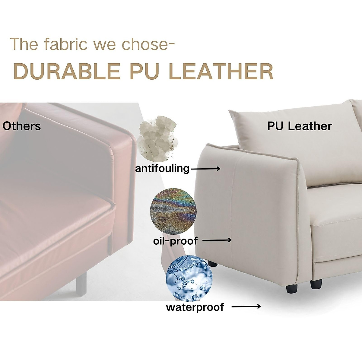 DAYALANE Middle Module for Modular Sectional Sofa, Upholstered Single Couch PU Leather Armchair, Comfy Couch Seat for Living Room, Studio, Office, Apartment, Off White