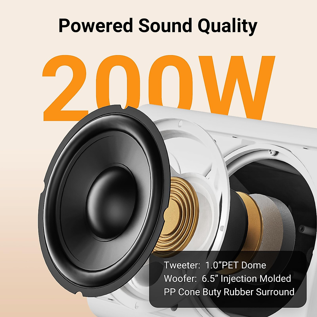 STUDIOFINIX 6.5 Inches Indoor Outdoor Bluetooth Speakers Waterproof Wired Wall Mount Active Speakers 400 Watt for Patio Garage,Deck,Backyard (White)