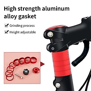 baluoqi Bicycle Headset Spacer 1-1/8 inch 28.6mm with Stem Top Cap(carbon fiber),Headset Star Nut and Long Titanium Bolt Aluminium Alloy MTB Road Bike Stem Headset Spacer(Red)