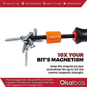 Bit Magnetizer Ring and Demagnetizer by Olsa Tools | Screwdriver Bit Drive Holder for Magnetic Driver Bits | Powerful Neodymium Magnet | Works With Allen/Hex Keys