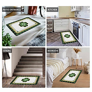St. Patrick's Lucky Day Clovers Shamrock Doormat Rugs Outdoor/Indoor Green Green Buffalo Check Plaids Non-Slip Entrance Welcome Mat for Front Door/Bathroom/Kitchen/Bedroom/Patio/Entryway,18"x30",