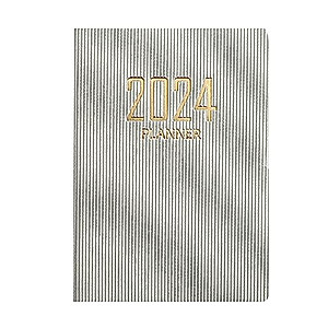 2024 Planner Notebook A7 Planning Notebook Calendar Double PU Leather Cover Journals Notebook Notepad for Work Supplies Stationery Organizer (Beige, One Size)