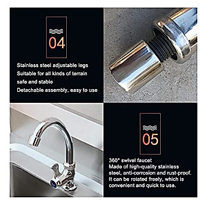 WDNMDY Free Standing 201 Stainless Steel Commercial Sink with Faucet Utility Sink Outdoor Sink Single Bowl Laundry Utility Room Sinks for Indoor Bathroom Restaurant, 60*60*80cm