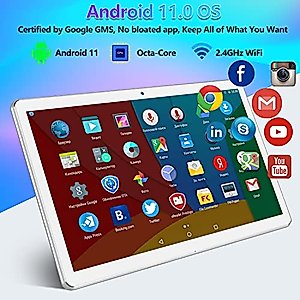 𝟮𝟬𝟮𝟯 𝗟𝐚𝐭𝐞𝐬𝐭 Tablet 10.1" Octa-Core Android 11 Tablet, 64GB Storage Tablet with Keyboard, Stylus, Dual 13MP+5MP Camera, WiFi, Bluetooth, GPS, 512GB Expand Support, IPS Full HD Display(Sliver)