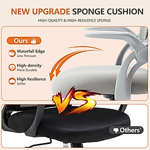 Drafting Chair, Tall Office Chair Tall Standing Desk Chair Counter Height Adjustable Office Chair for Standing Desk, Mid-back Mesh Drafting Chair with Flip-up Arms, Foot-ring, Wheels, Grey