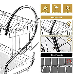 Zvonema Dish Drying Rack, Stainless Steel Dish Racks for Kitchen Counter, 2 Tier Small Dish Drainers with Drainboard & Removable Utensil Holder, Space Saving Dish Rack, Silver