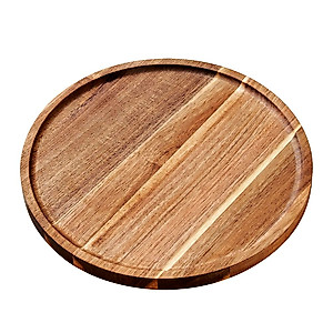 9.84" Wood Bathroom Vanity Tray Round Jewelry Storage, Rustic Farmhouse Coffee Table Decor, Circle Wooden Serving Tray, Walnut.