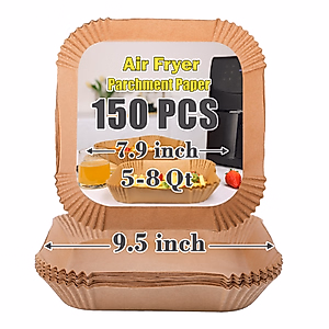 GOAUS Air Fryer 100 Pcs Square Paper Liners Disposable Large for 5 to 8 Qt Basket, 7.9 inch Unbleached Non-stick Oil-proof Parchment Paper