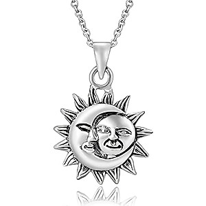 AeraVida Couple Love Celestial Sun And Moon 925 Sterling Silver Necklace