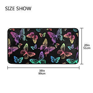 susiyo Kitchen Mat Rainbow Butterflies Kitchen Rug Mat Anti-Fatigue Comfort Floor Mat Non Slip Oil Stain Resistant Easy to Clean Kitchen Rug Bath Rug Carpet for Indoor Outdoor Doormat