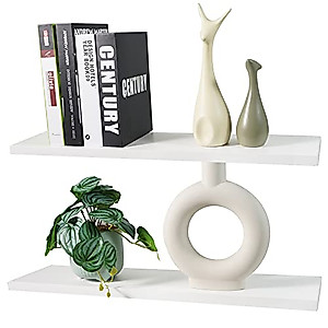 24 Inch Floating Shelves White Floating Shelf for Wall Set of 2, Durable Natural Wood Oak Floating Shelf for Bedroom Bathroom Kitchen, Easy Assembly, Classic Design, White Color, 24*6*0.8 (2 Pack)