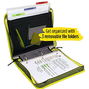 Five Star 2 Inch Zipper Binder Plus File Folders, Olive/Citrus (290360C)