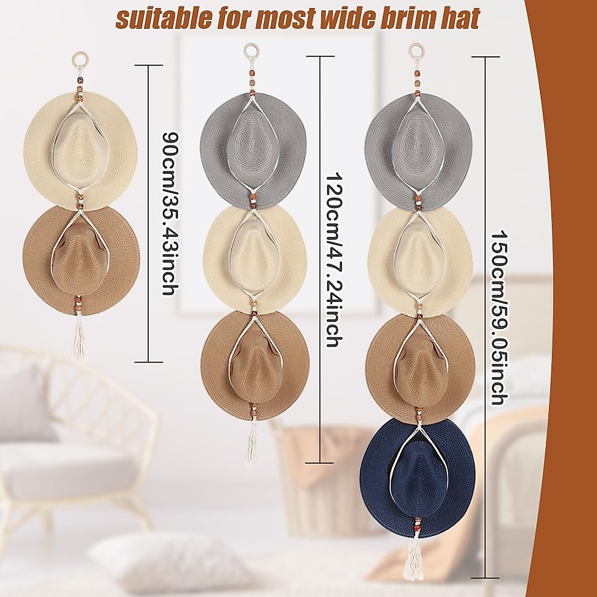 Lanxitown10Pcs Cowboy Hat Cover and One Cowboy Hat Rack Hat Protector Boho Bedroom Decor Hat Hangers For Wall Cowboy Hat Holder Hat Rack For Wall Hat Holder On Wall Cowboy Hat Case (A)